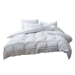 Amazon Brand – Pinzon Seersucker Duvet Cover Set,100% Cotton Yarn Dyed Seersucker Duvet Cover Set,3 Pieces Textured Stripe Bedding Set - Multi Queen