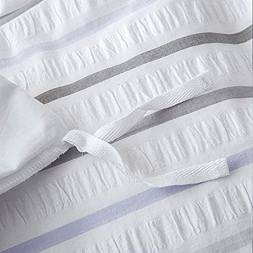 Amazon Brand – Pinzon Seersucker Duvet Cover Set,100% Cotton Yarn Dyed Seersucker Duvet Cover Set,3 Pieces Textured Stripe Bedding Set - Multi Queen