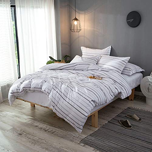 Amazon Brand – Pinzon Seersucker Duvet Cover Set,100% Cotton Yarn Dyed Seersucker Duvet Cover Set,3 Pieces Textured Stripe Bedding Set - Multi Queen