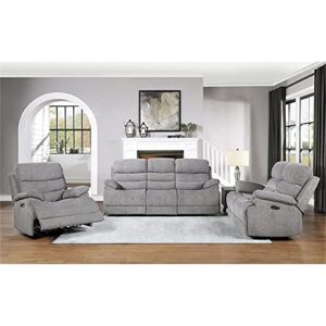 Pemberly Row Electric Loveseat Recliner with Adjustable Headrest, Power Sofa Recliner with USB Charging Ports in Gray Chenille Fabric, Upholstered Reclining Couch for Living Room Home Office Theatre