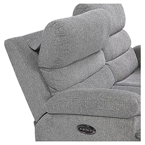 Pemberly Row Electric Loveseat Recliner with Adjustable Headrest, Power Sofa Recliner with USB Charging Ports in Gray Chenille Fabric, Upholstered Reclining Couch for Living Room Home Office Theatre