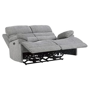 Pemberly Row Electric Loveseat Recliner with Adjustable Headrest, Power Sofa Recliner with USB Charging Ports in Gray Chenille Fabric, Upholstered Reclining Couch for Living Room Home Office Theatre