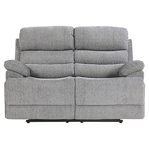 Pemberly Row Electric Loveseat Recliner with Adjustable Headrest, Power Sofa Recliner with USB Charging Ports in Gray Chenille Fabric, Upholstered Reclining Couch for Living Room Home Office Theatre