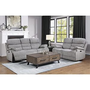 Pemberly Row Electric Loveseat Recliner with Adjustable Headrest, Power Sofa Recliner with USB Charging Ports in Gray Chenille Fabric, Upholstered Reclining Couch for Living Room Home Office Theatre