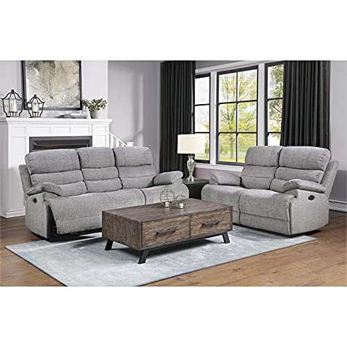 Pemberly Row Electric Loveseat Recliner with Adjustable Headrest, Power Sofa Recliner with USB Charging Ports in Gray Chenille Fabric, Upholstered Reclining Couch for Living Room Home Office Theatre