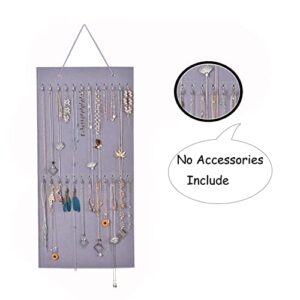 Jewelry Storage Hanging Organizers Large Capacity Wall Mounted Jewelry Organizer Holder Storage with 24 Hooks and Rope Necklace Storage Rack (Style1-Grey)