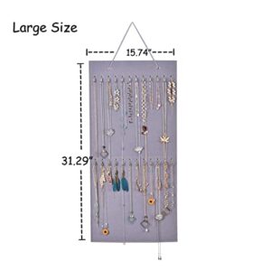 Jewelry Storage Hanging Organizers Large Capacity Wall Mounted Jewelry Organizer Holder Storage with 24 Hooks and Rope Necklace Storage Rack (Style1-Grey)