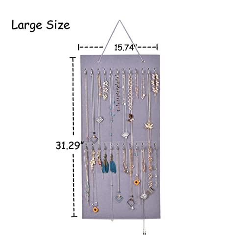 Jewelry Storage Hanging Organizers Large Capacity Wall Mounted Jewelry Organizer Holder Storage with 24 Hooks and Rope Necklace Storage Rack (Style1-Grey)