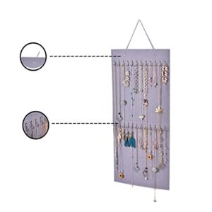 Jewelry Storage Hanging Organizers Large Capacity Wall Mounted Jewelry Organizer Holder Storage with 24 Hooks and Rope Necklace Storage Rack (Style1-Grey)