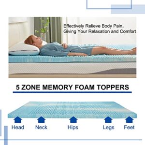 SINWEEK 3 Inch Mattress Topper 5-Zone Memory Foam Mattress Topper Pressure Relieve Soft Mattress Pad, CertiPUR-US Certified, Queen Size