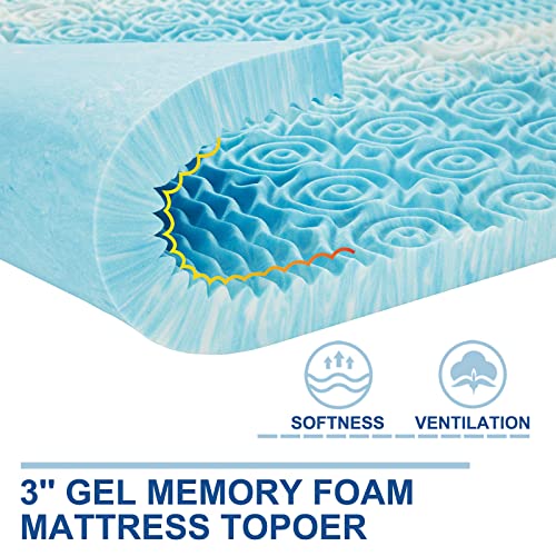 SINWEEK 3 Inch Mattress Topper 5-Zone Memory Foam Mattress Topper Pressure Relieve Soft Mattress Pad, CertiPUR-US Certified, Queen Size