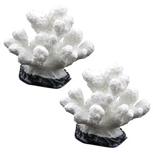 semetall 2pcs sea coral aquarium ornament, artificial sea coral plants decorations for fish tank and aquarium(white)