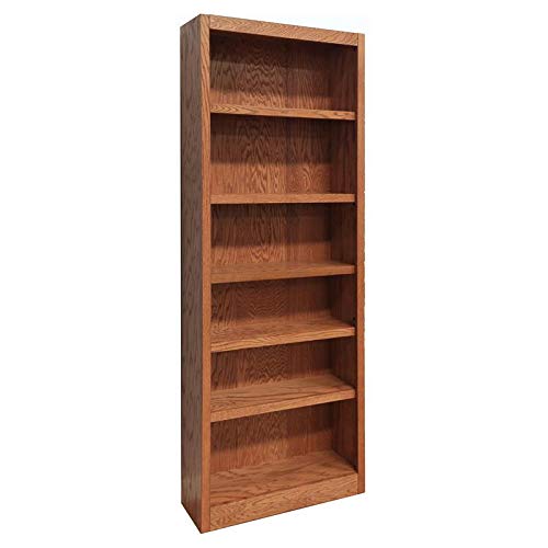 BOWERY HILL Traditional 84" Tall 6-Shelf Wood Bookcase in Dry Oak