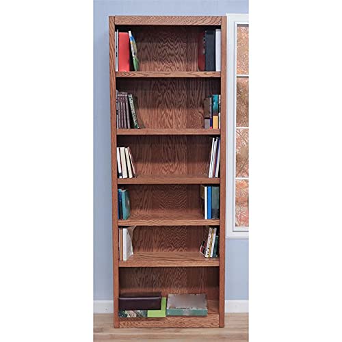 BOWERY HILL Traditional 84" Tall 6-Shelf Wood Bookcase in Dry Oak