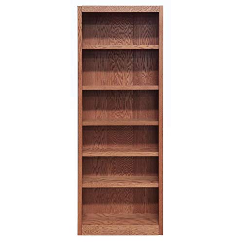 BOWERY HILL Traditional 84" Tall 6-Shelf Wood Bookcase in Dry Oak