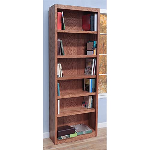 BOWERY HILL Traditional 84" Tall 6-Shelf Wood Bookcase in Dry Oak