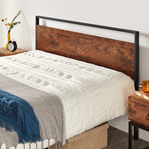 Yaheetech Full Metal Platform Bed Frame with Rustic Wooden Headboard and Footboard, Mattress Foundation/No Box Spring Needed/12 Inch Underbed Storage/Slats Support/No Noise/Easy Assembly, Mahogany