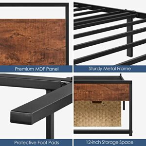 Yaheetech Full Metal Platform Bed Frame with Rustic Wooden Headboard and Footboard, Mattress Foundation/No Box Spring Needed/12 Inch Underbed Storage/Slats Support/No Noise/Easy Assembly, Mahogany