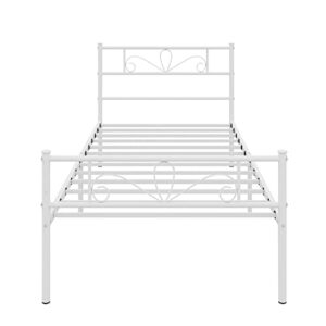 MTB 12 Inch Premium Twin Size Bed Frame Metal Platform Mattress Foundation, with Headboard and Footboard, Heavy Duty Iron Slats Easy Assembly, White