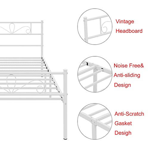 MTB 12 Inch Premium Twin Size Bed Frame Metal Platform Mattress Foundation, with Headboard and Footboard, Heavy Duty Iron Slats Easy Assembly, White