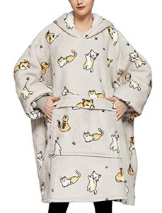 kfubuo wearable blanket hoodie for adults sherpa all patterns cat oversized sweatshirt blanket with pockets for women