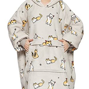 KFUBUO Wearable Blanket Hoodie for Adults Sherpa All Patterns Cat Oversized Sweatshirt Blanket with Pockets for Women