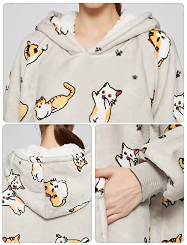 KFUBUO Wearable Blanket Hoodie for Adults Sherpa All Patterns Cat Oversized Sweatshirt Blanket with Pockets for Women