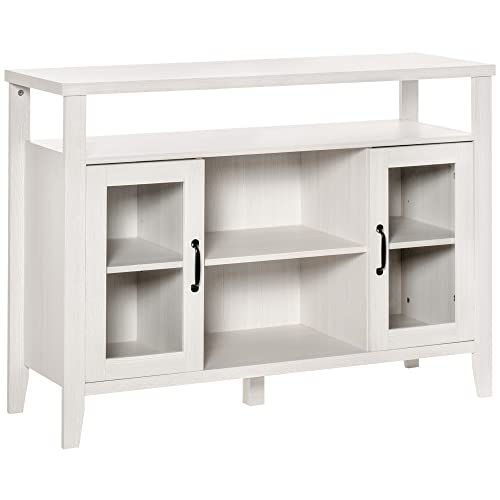 HOMCOM Farmhouse Sideboard Buffet Cabinet, Coffee Bar Cabinet with Storage Shelves, Kitchen Cabinet with 2 Framed Glass Doors and Anti-Topple, White