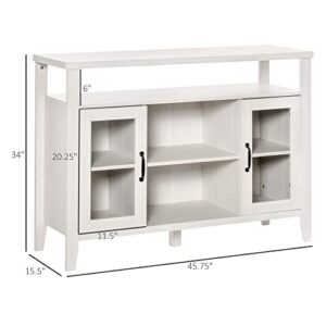 HOMCOM Farmhouse Sideboard Buffet Cabinet, Coffee Bar Cabinet with Storage Shelves, Kitchen Cabinet with 2 Framed Glass Doors and Anti-Topple, White