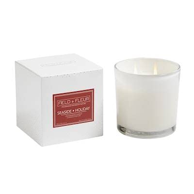 FIELD FLEUR Seaside Holiday 2-Wick White Glass 12 oz Scented Jar Candle