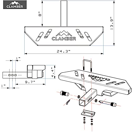 CLAMBER Hitch Step for Pickup Truck & Trailer with 2 Inch Hitch Receiver, E-Coat & Black Texture Powder Coat Surface Anti-Rust, Anti-Slip & Water-Proof, with U-Bolt Stabilizer, Hitch Lock & Reflector