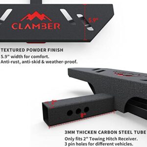 CLAMBER Hitch Step for Pickup Truck & Trailer with 2 Inch Hitch Receiver, E-Coat & Black Texture Powder Coat Surface Anti-Rust, Anti-Slip & Water-Proof, with U-Bolt Stabilizer, Hitch Lock & Reflector