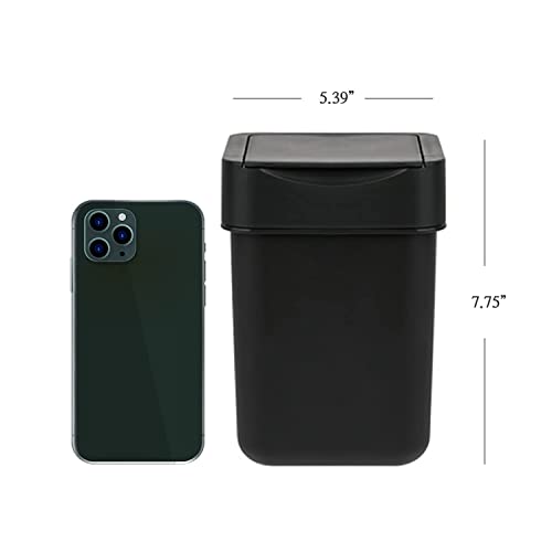 carrotez Mini Trash Can, Countertop Trash Can, 2 Liter/ 0.5 Gallon, Mini Wastebasket, Small Trash Can, Garbage Container Bin for Coffee Bar, Bathroom, Office, Countertop, Bedroom - Black