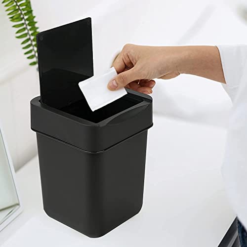 carrotez Mini Trash Can, Countertop Trash Can, 2 Liter/ 0.5 Gallon, Mini Wastebasket, Small Trash Can, Garbage Container Bin for Coffee Bar, Bathroom, Office, Countertop, Bedroom - Black