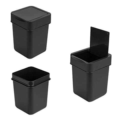 carrotez Mini Trash Can, Countertop Trash Can, 2 Liter/ 0.5 Gallon, Mini Wastebasket, Small Trash Can, Garbage Container Bin for Coffee Bar, Bathroom, Office, Countertop, Bedroom - Black