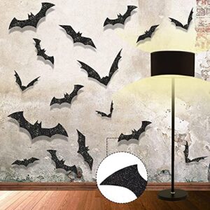 kimober 144pcs halloween bats wall decor,glittery 3d bat wall decal stickers for halloween party indoor outdoor supplies