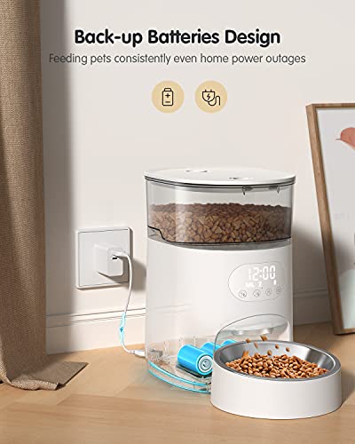 Faroro Automatic Cat Feeders, 4L Cat Dry Food Dispenser, Automatic Pet Feeders for Cats and Dogs with Portion Control, Schedule 1-6 Meals per Day, 10s Customized Voice Recording, Dual-Power Supply