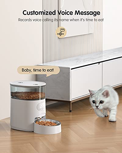 Faroro Automatic Cat Feeders, 4L Cat Dry Food Dispenser, Automatic Pet Feeders for Cats and Dogs with Portion Control, Schedule 1-6 Meals per Day, 10s Customized Voice Recording, Dual-Power Supply