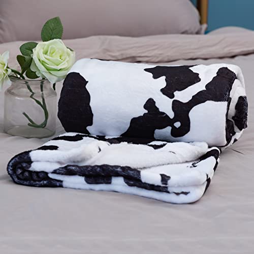 chifave Cow Print Blanket Fleece Black and White Cow Throw Blanket for Kids Adults Soft and Worm Twin Blanket for Bed, Couch, Sofa All Season (Cow Print 60"x80")