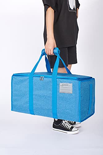 YELAIYEHAO Extra Large Storage Tote with Zippers & Carrying Handles, Heavy-Duty Oxford Fabric Moving Bags for Space Saving Moving Storage (Lake blue, 1 PCS)