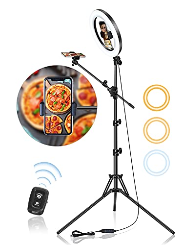 Selfie Ring Light with Stand and Phone Holder with Tripod Stand & Cell Phone Holder,Overhead Camera Phone Mount LED Halo Circle Lights Phone Stand for Video Recording/Live Stream/Vlog/YouTube/TikTok