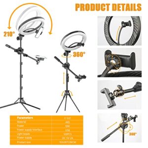 Selfie Ring Light with Stand and Phone Holder with Tripod Stand & Cell Phone Holder,Overhead Camera Phone Mount LED Halo Circle Lights Phone Stand for Video Recording/Live Stream/Vlog/YouTube/TikTok