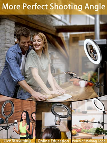 Selfie Ring Light with Stand and Phone Holder with Tripod Stand & Cell Phone Holder,Overhead Camera Phone Mount LED Halo Circle Lights Phone Stand for Video Recording/Live Stream/Vlog/YouTube/TikTok