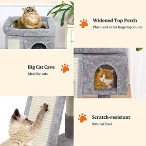 SYANDLVY Small Cat Tree for Indoor Cats, Modern Cat Activity Tower with Plush Perch, Kittens Condo with Scratching Post and Board, Cat Cave (Light Grey)