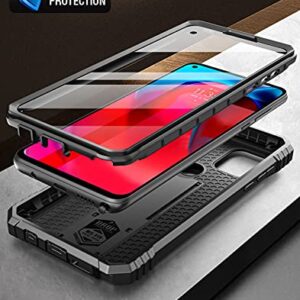 Poetic Revolution Series Case for Moto G Stylus 5G (2021), Model # XT2131, Full-Body Rugged Dual-Layer Shockproof Protective Cover with Kickstand and Built-in Screen Protector, Black