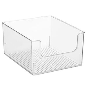 mDesign Modern Plastic Open Front Dip Storage Organizer Bin Basket for Kitchen Organization - Shelf, Cupboard, Cabinet, and Pantry Organizing Decor - Ligne Collection - Clear