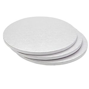 14 inch white cake drum set for baking supplies, round cake boards for desserts (3 pack)