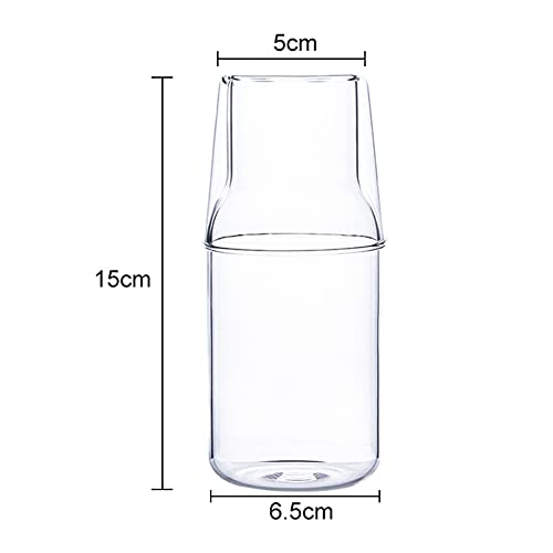 Bedside Night Water Carafe Set with Tumbler Glass Water Carafe Set Clear Juice Water Pitcher and Cup Bottle for Bedroom Bathroom Kitchen (Small(370+200ml), ‎Transparent)