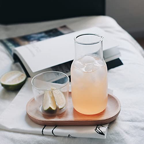 Bedside Night Water Carafe Set with Tumbler Glass Water Carafe Set Clear Juice Water Pitcher and Cup Bottle for Bedroom Bathroom Kitchen (Small(370+200ml), ‎Transparent)