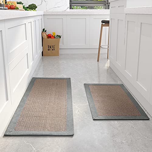 SUPENUIN Kitchen Rugs and Mats 2PCS Non Skid Kitchen Mats for Floor Washable Kitchen Runner Rugs for Kitchen Front of Sink Grey 20"x32"+20"x47"